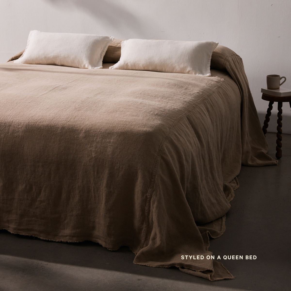 Oversized Heavy Linen Bed Cover in Natural | IN BED USA