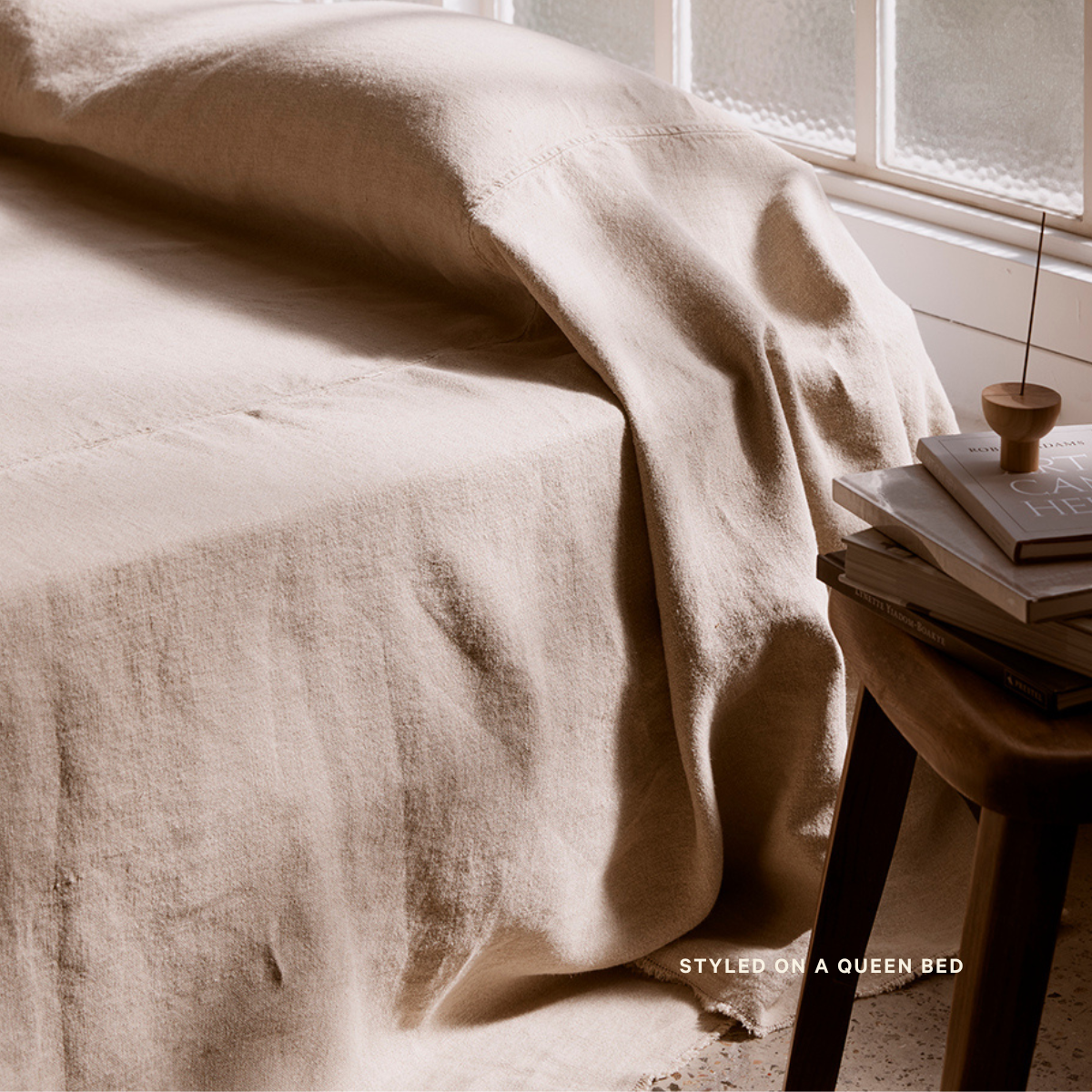 Oversized Heavy Linen Bed Cover in Natural | IN BED USA